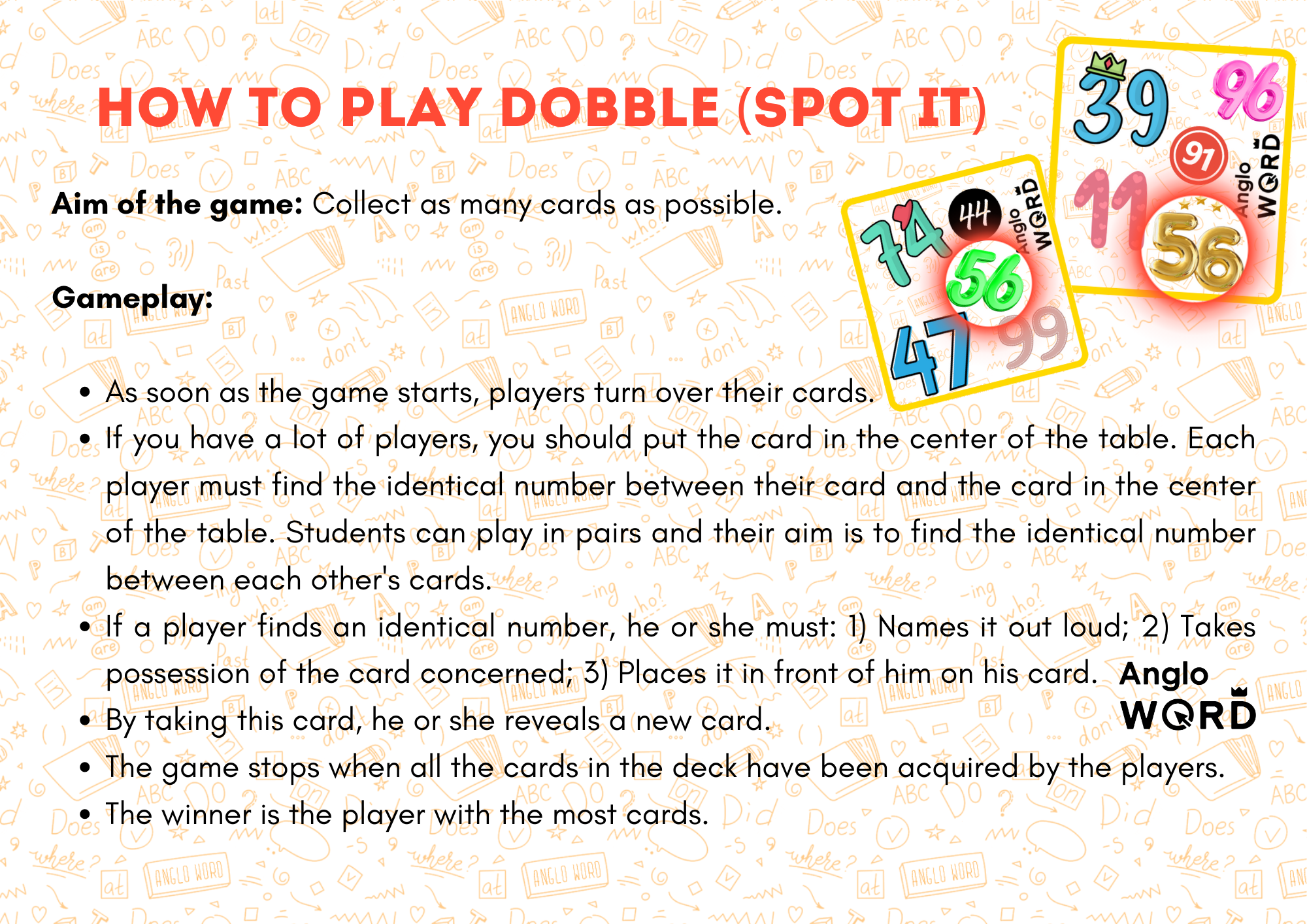 Dobble with numbers 1-100 🔢 » Англо WORD