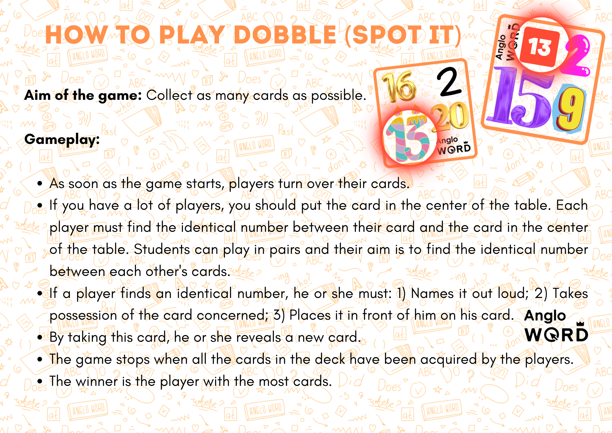 Dobble with numbers 1-20 🔢 » Англо WORD